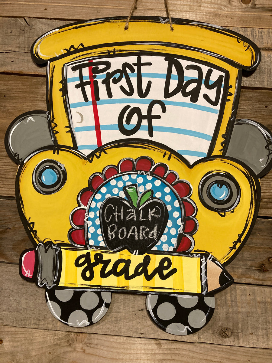 First Day of School School Bus Chalkboard Teacher Door Hanger – Porch ...